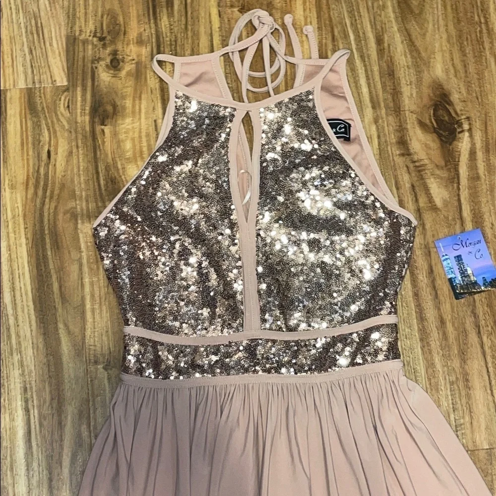 Morgan & Co. | Dresses | Morgan Co Womens Xs Dress Gown Maxi Rose Gold ...